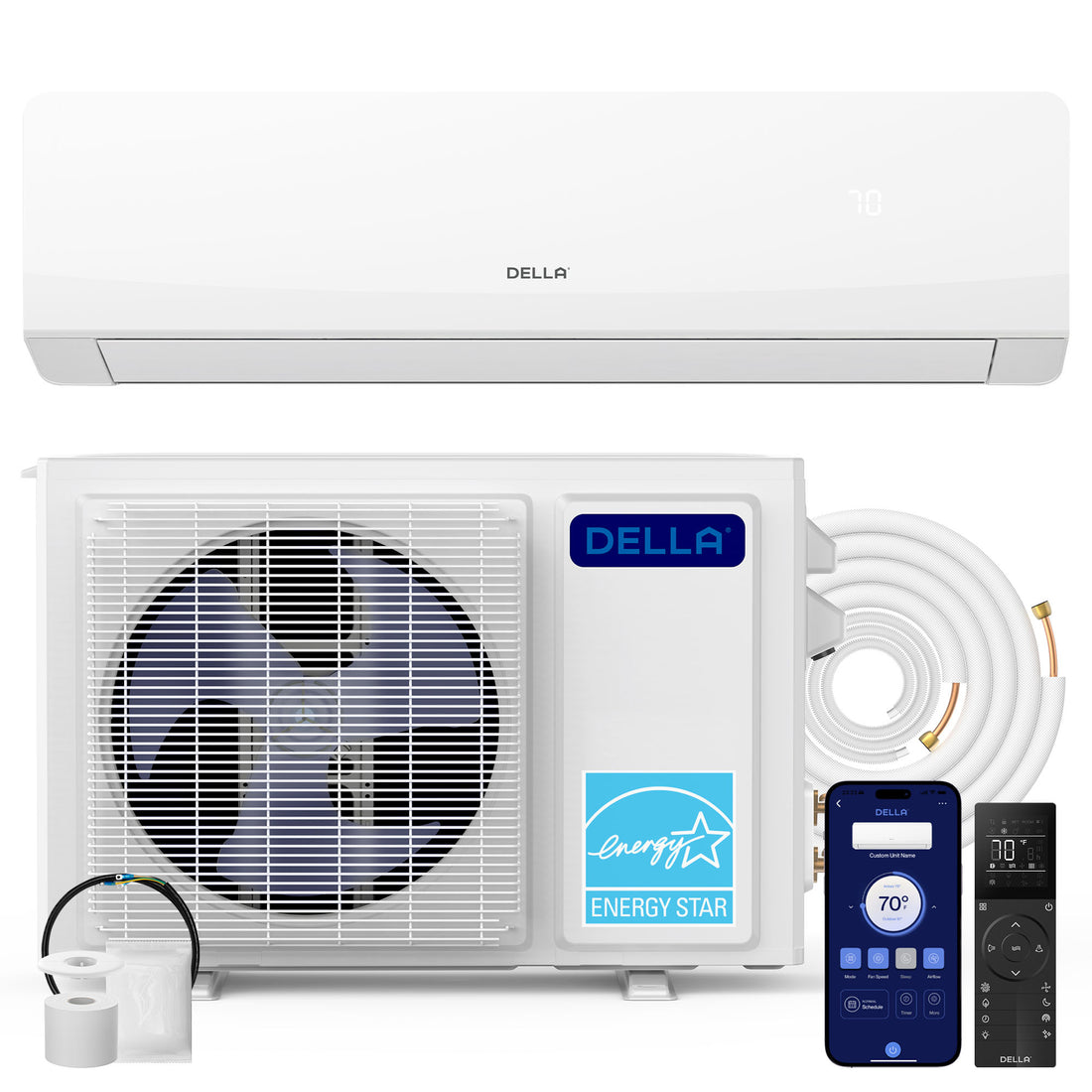 Della 18000 BTU Smart Mini Split, 22 SEER2, Heat & Cool